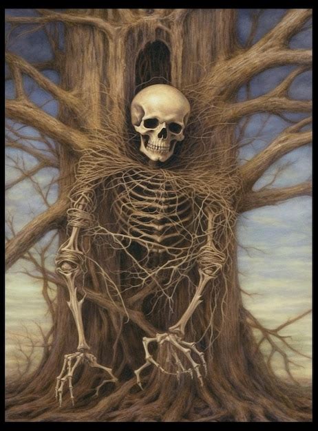 premium ai image a skeleton sits in a tree with roots and the words
