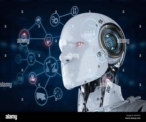 D Rendering Humanoid Robot With Digital Graphic Display Stock Photo Alamy