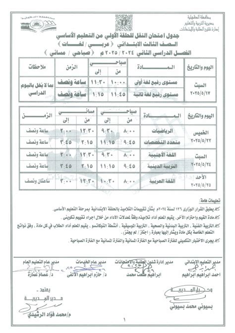 جدول الصفحة الرسمية لمديرية التربية والتعليم بالدقهلية Facebook