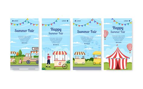 카니발의 여름 박람회 서커스 재미있는 박람회 또는 놀이 공원 이야기 템플릿 평면 일러스트 레이션 소셜 미디어에 대한 광장 배경의 편집 Carnival에 대한 스톡 벡터 아트