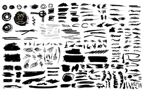 잉크 브러시 스트로크 및 선 컬렉션입니다 검은 색 페인트 그런 지 디자인 요소의 큰 세트입니다 벡터 일러스트레이션 건조한에 대한 스톡 벡터 아트 및 기타 이미지 Istock