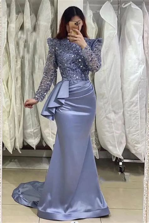 Glamorous Lavender Long Mermaid High Neck Beading Prom Dress With Long