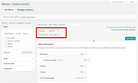 Translating Menus Wpml