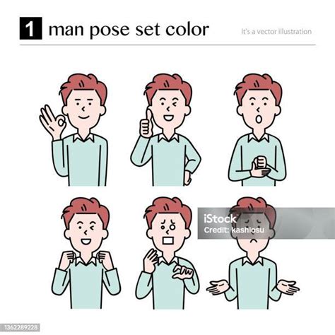 Set Pose Tubuh Bagian Atas Lakilaki Ilustrasi Stok Unduh Gambar