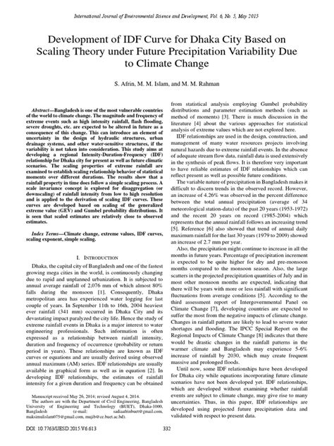 Development Of Idf Curve For Dhaka City Pdf Pdf Rain Effects Of