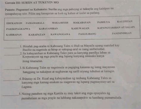 Gawain III SURIIN AT TUKUYIN MO Panuto StudyX