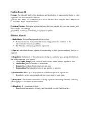 Ecology Exam Docx Ecology Exam Ecology The Scientific Study Of The Abundance And