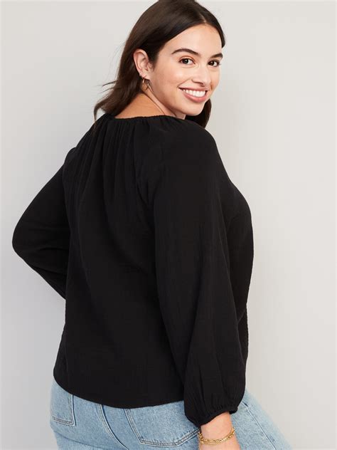 Shirred Double Weave Long Sleeve Blouse For Women Old Navy
