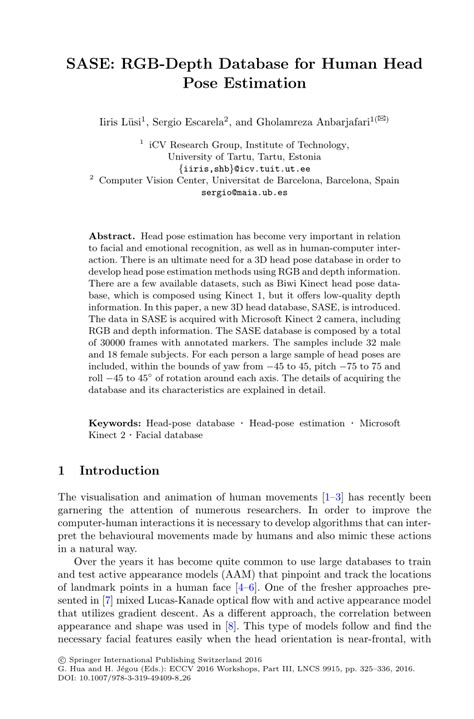 Pdf Sase Rgb Depth Database For Human Head Pose Estimation