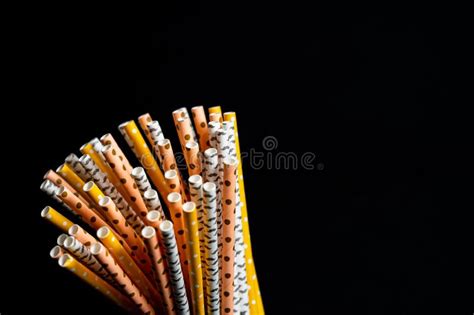 Stack Of Paper Straws Isolated On Black Background Stock Image Image