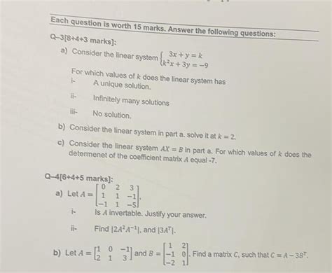 A Consider The Linear System Chegg Com