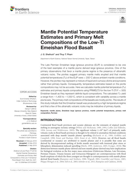 Pdf Mantle Potential Temperature Estimates And Primary Melt