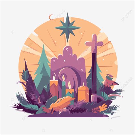 Second Sunday Of Advent Vector Sticker Clipart Christmas Tree With