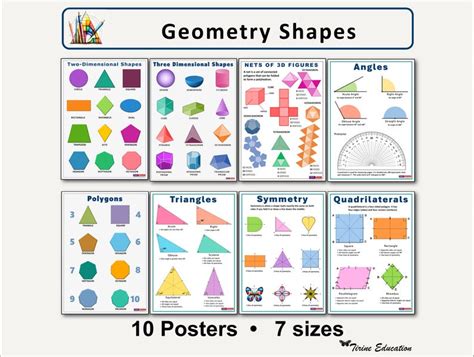 Geometry Poster Bundle 10 Printable Math Posters For Classroom 2d And 3d Shapes Angles