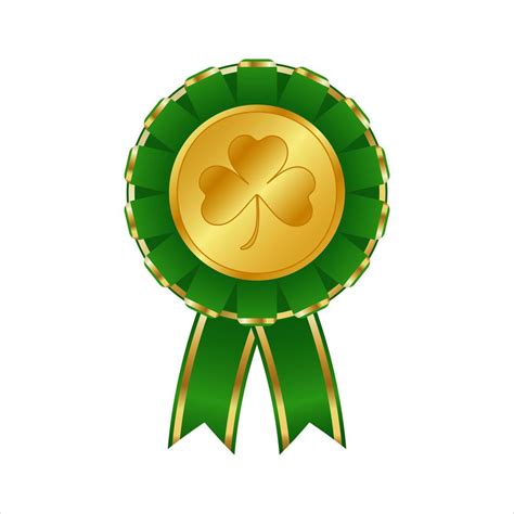Golden Award With Shamrock And Green Ribbon Isolated On White