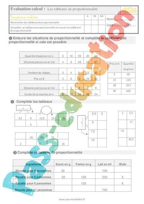 Evaluation avec le corrigé pour le CM sur découvrir les tableaux de proportionnalité Bilan
