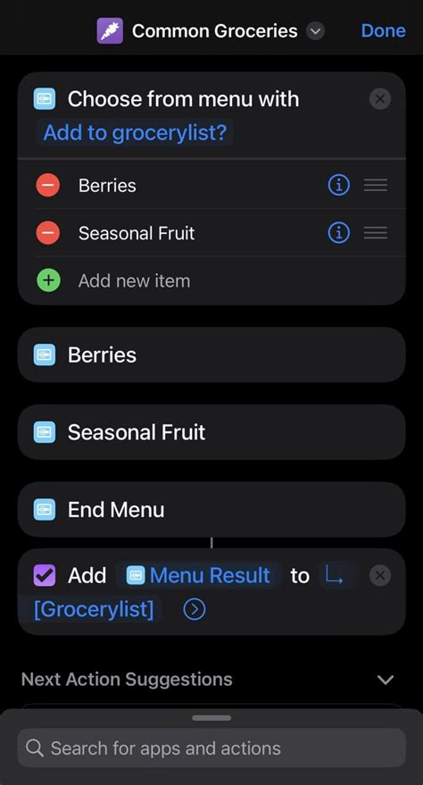 why can t i choose from menu in shortcuts to a new of item r shortcuts