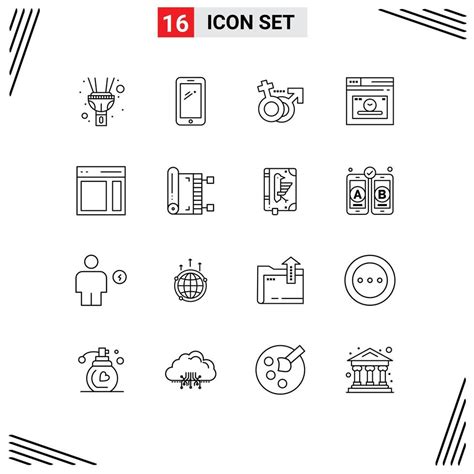 16 User Interface Outline Pack Of Modern Signs And Symbols Of Interface Time Gender Webpage Web