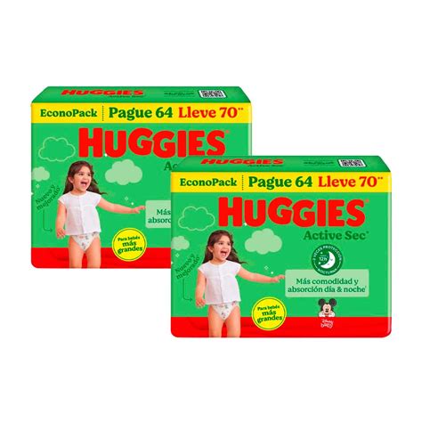 Pack Pañales Para Bebé Huggies Active Sec Xxxg Paquete 70un X 2un