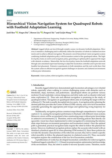 pdf hierarchical vision navigation system for quadruped robots with