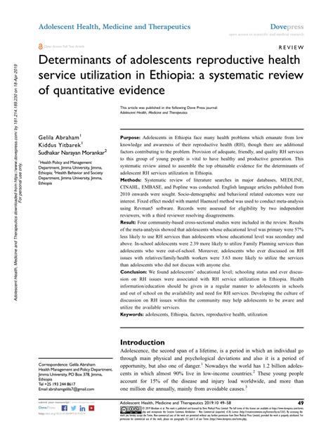 Pdf Determinants Of Adolescents Reproductive Health Service