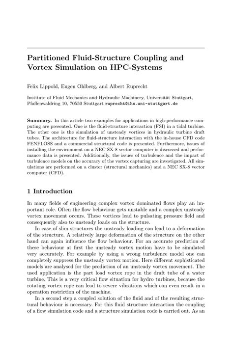 Pdf Partitioned Fluid Structure Coupling And Vortex Simulation On Hpc Systems