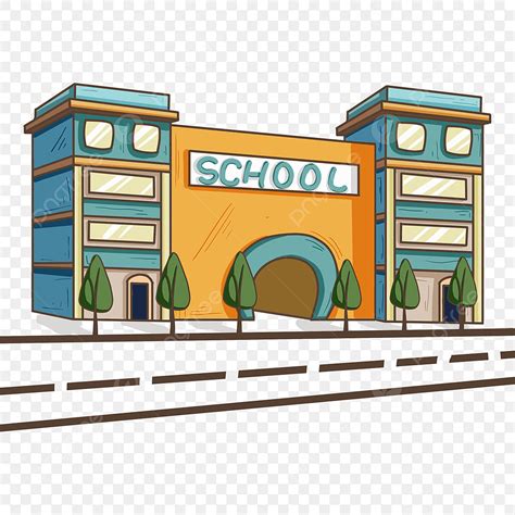 School Building大型學校手繪 學校剪貼畫 藍色 黃色素材圖案，psd和png圖片免費下載