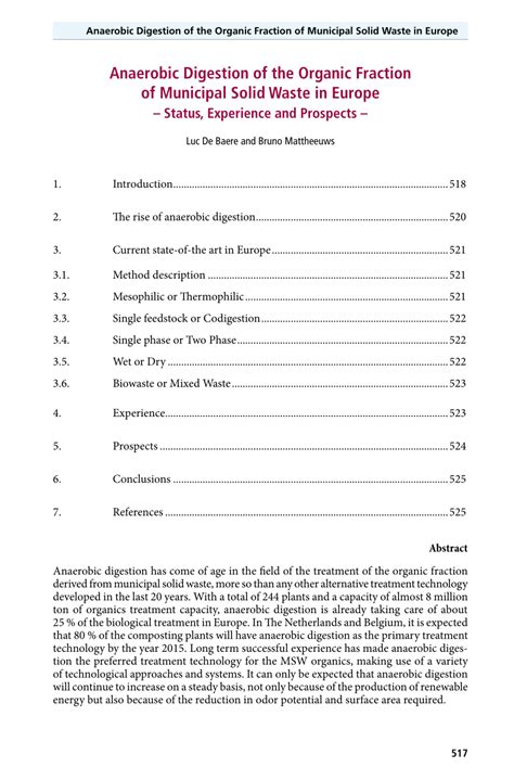 PDF Anaerobic Digestion Of The Organic Fraction Of Municipal Solid Waste In Europe Status