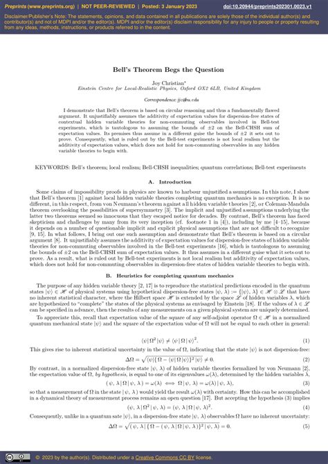 Pdf Bells Theorem Begs The Question