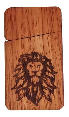Case Porta Isqueiro Bic Zippo De Madeira Tabacaria Leão Lion