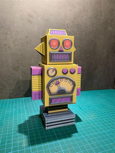 Diy Yellow Simple Robot Papercraft Low Poly Pdf Dxf Digital