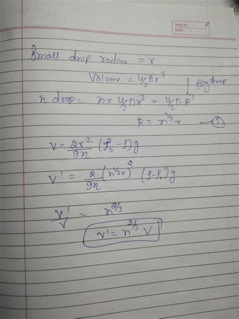 1 If N Rain Drops Of Radius R Falling With Terminal Speed Each Merge