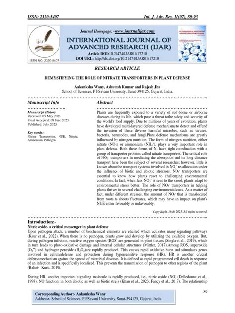 Demystifying The Role Of Nitrate Transporters In Plant Defense Pdf