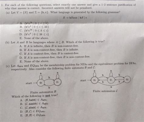 Solved 1. For each of the following questions, select | Chegg.com