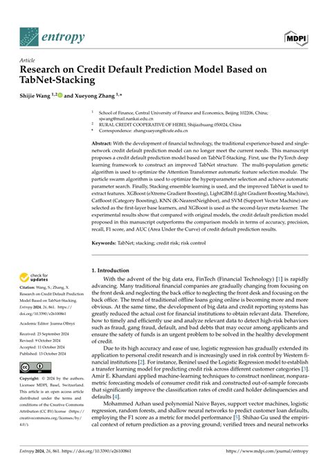 Pdf Research On Credit Default Prediction Model Based On Tabnet Stacking
