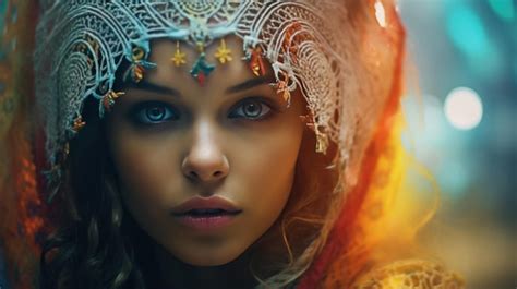 Premium Photo Beautiful Young Woman In A Psy Fest