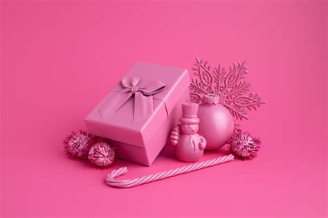 분홍색 배경에 선물 상자 사탕 지팡이 눈송이 와 장식으로 만든 창조적 인 크리스마스 레이아웃 0명에 대한 스톡 사진 및 기타 이미지 Istock