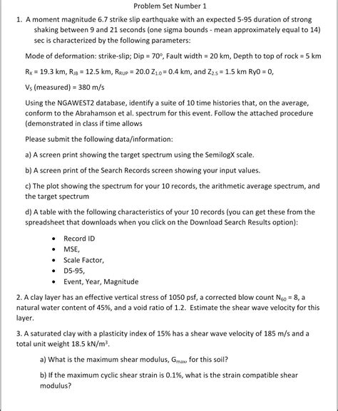 Problem Set Number 1 1 A Moment Magnitude 6 7 Strike Chegg Com