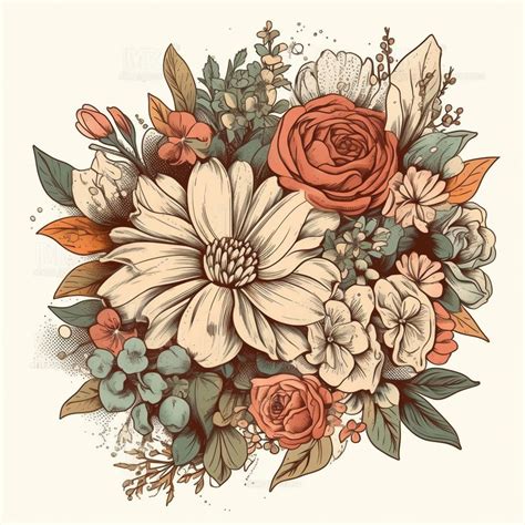 Boho Vintage Flower Bouquet Png Digital Graphics Bundle Sublimation