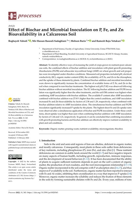 Pdf Effect Of Biochar And Microbial Inoculation On P Fe And Zn Bioavailability In A