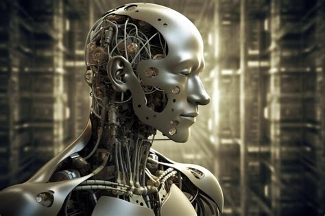 premium ai image humanoid robot close up side view portrait over data