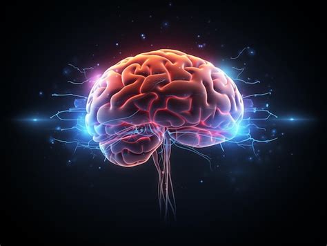 Premium Photo Human Brain Glowing Hologram Floating On A Dark Background Neural Network Signal