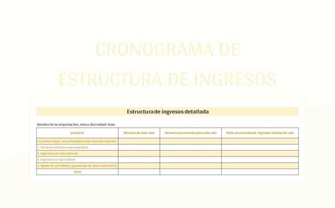 Plantilla De Excel Cronograma De Estructura De Ingresos Y Hoja De