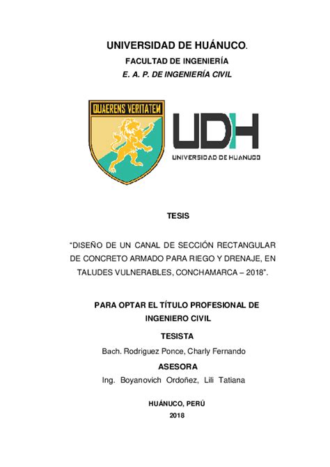 Pdf Diseño De Un Canal De Sección Rectangular De Concreto Armado Para Riego Y Drenaje En