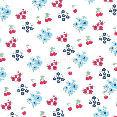 Flower With Cheery All Over Pattern Illustrations Vector Art Stock Vector Illustration Of