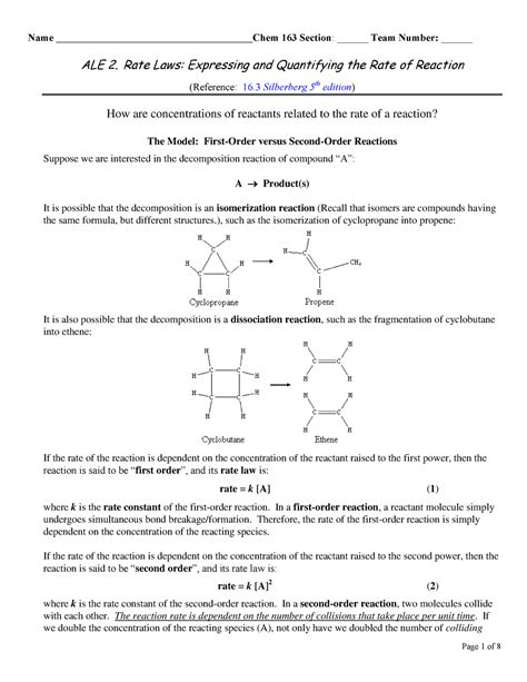 2 Ale 2 Rate Laws Spring 2010 Name Chem 163 Section Team