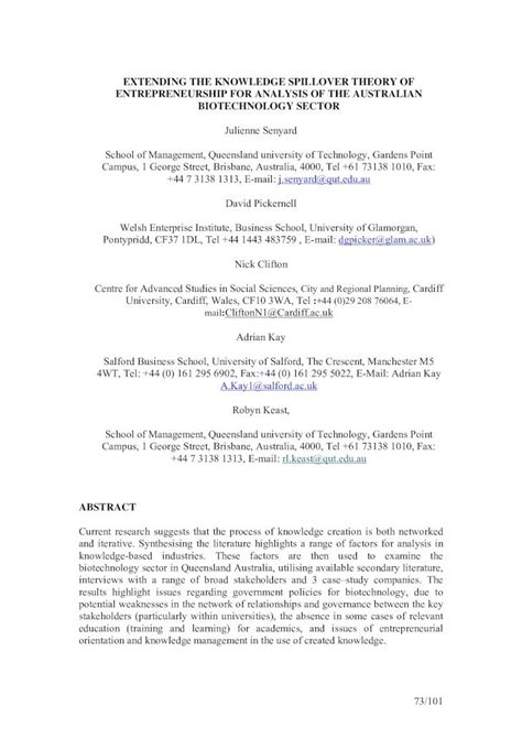 Pdf Extending The Knowledge Spillover Theory Of Au