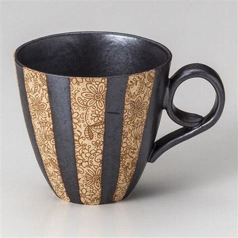 Mino Ware Japanese Pottery Mug Coffee Tea Cup Koiki Tokusa Stripe Brown