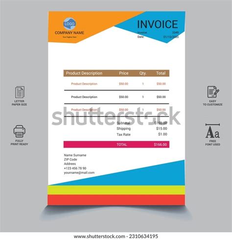 Invoice Itemized Commercial Document That Records Stock Vector Royalty