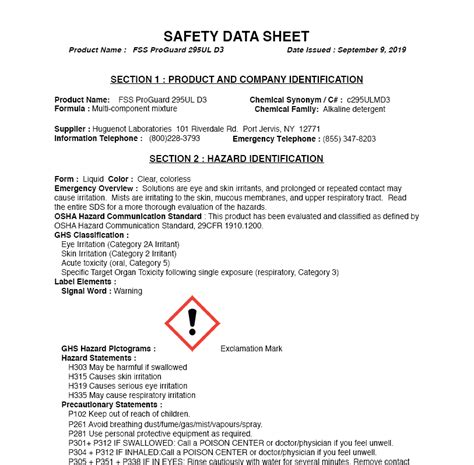 Saftey Data Sheets Huguenot Labs